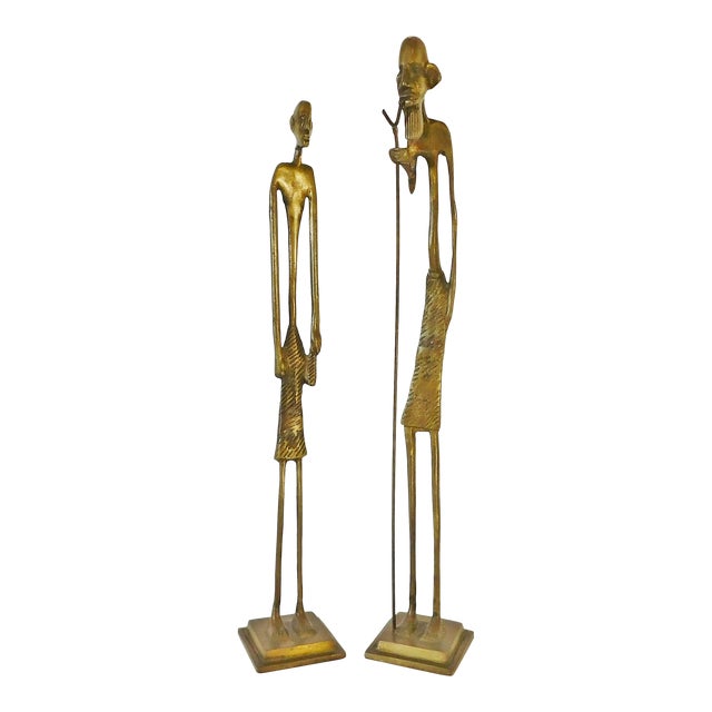 Pair Tall Vintage Solid Brass Elongated African Tribal Man Art ...