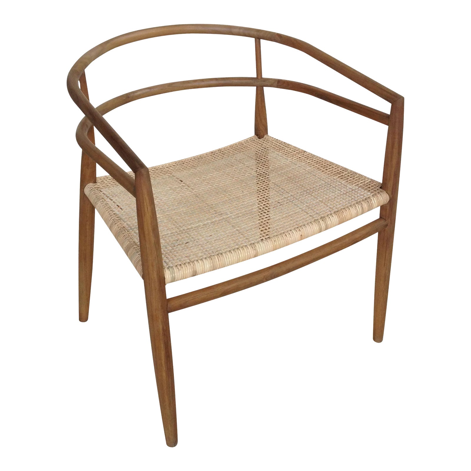 Finley Chair with Woven Rattan Seat, Teak | Chairish