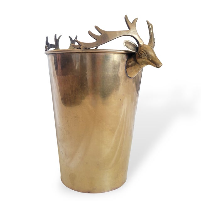 Antique Stag Head Ice Bucket Brass Vase Wine Bucket | Chairish
