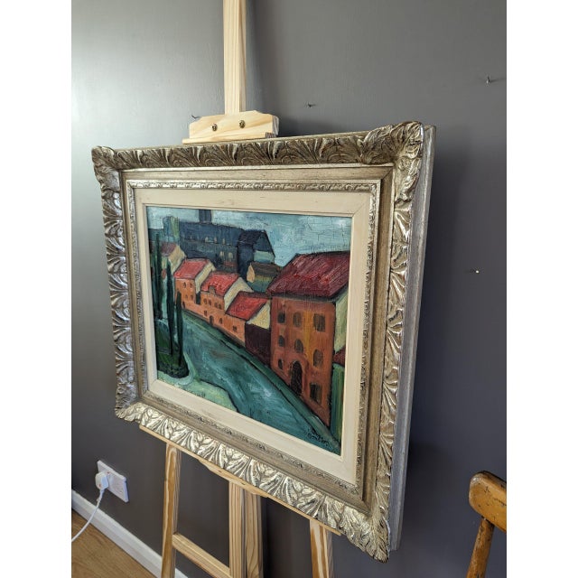 Mid-Century Modern Swedish "Stretch of Houses" Vintage Street Scene Oil ...