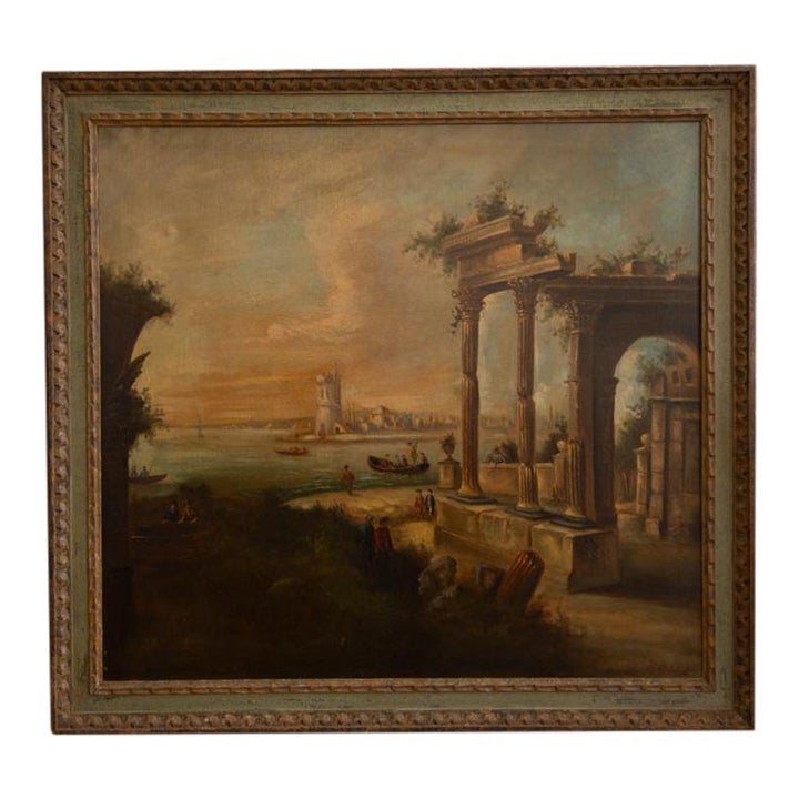 Large 19th Century Antique Oil Painting of Classical Roman Ruins ...