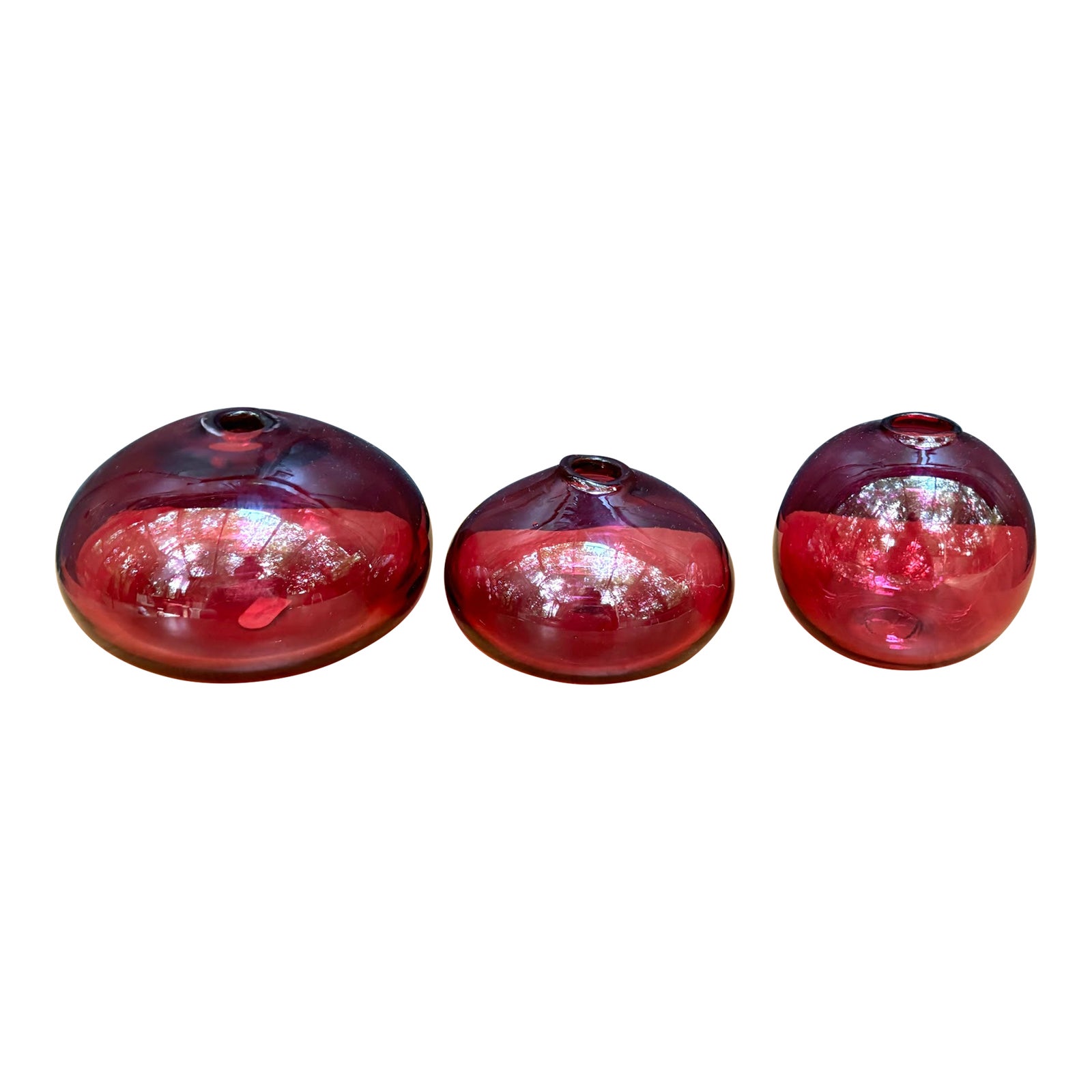 Pilgrim Cranberry Glass Pink Bubble Vases Set of 3 | Chairish