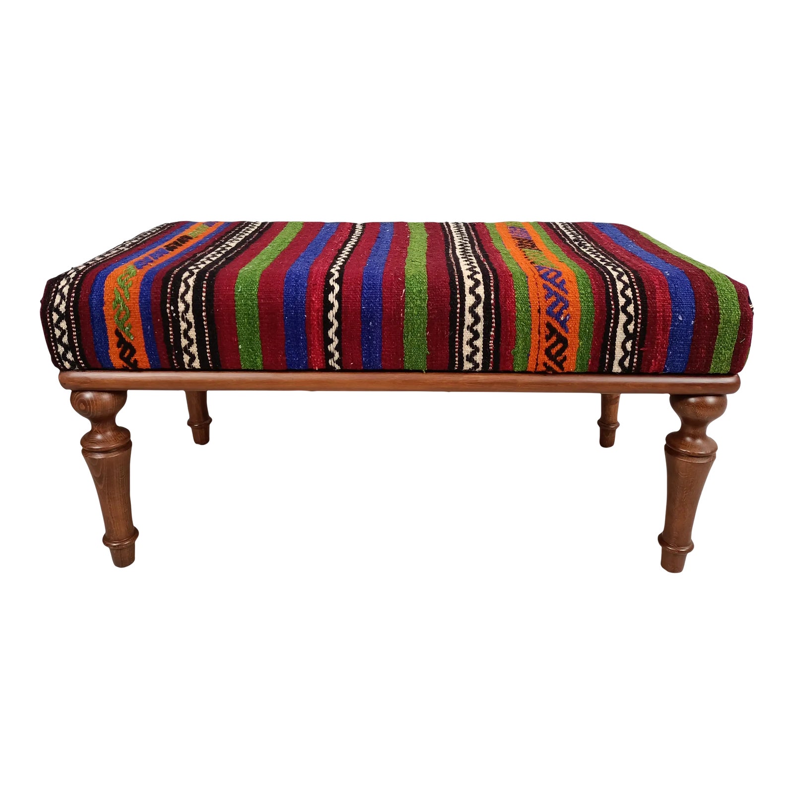Handwoven Turkish Kilim Upholstered Bench | Chairish