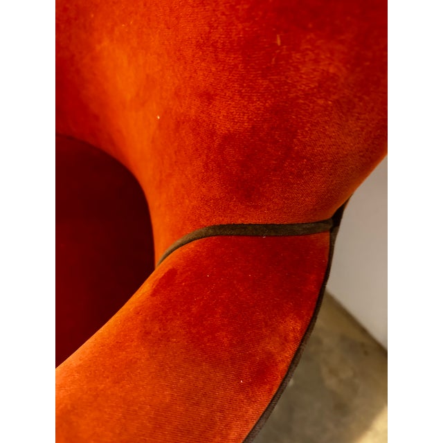 Transitional Deep Orange Velvet Upholstered Rounded Back Wingback ...