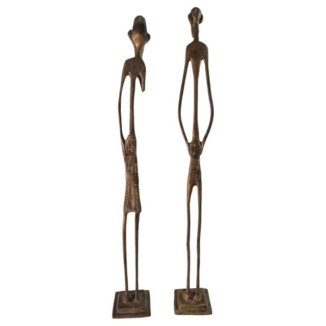 Elongated African Tribal Brass Bronze Statues Set of 6 | Chairish