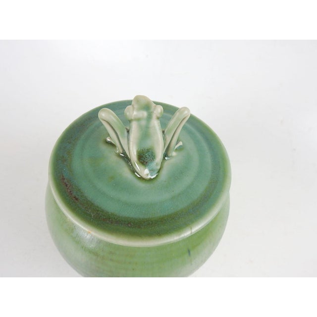 Contemporary Lebeth Lammers Green Frog Pottery Covered Jar | Chairish