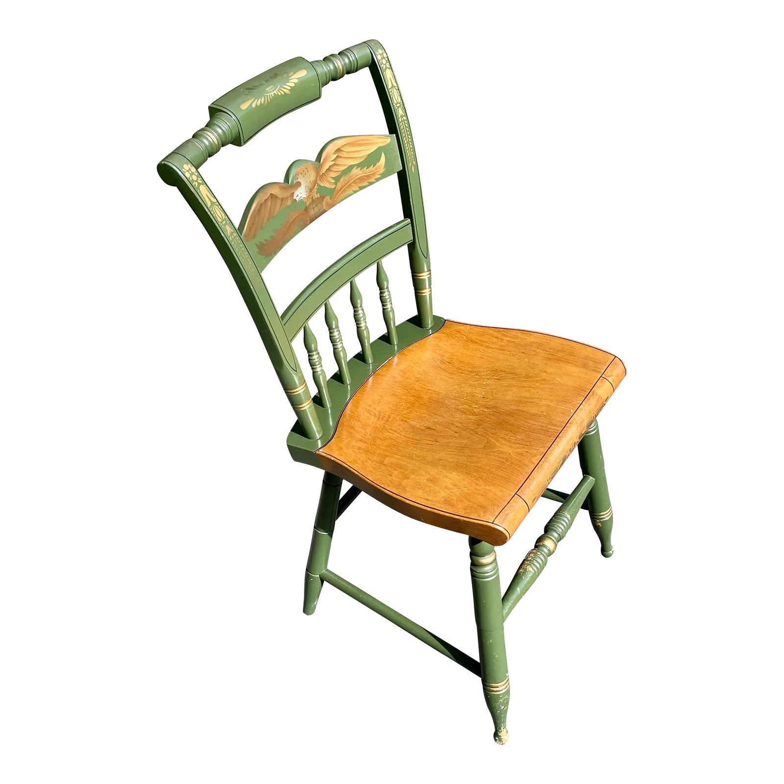 L. Hitchcock, Green, Half Spindle Back Inn Chair With Signature Eagle ...