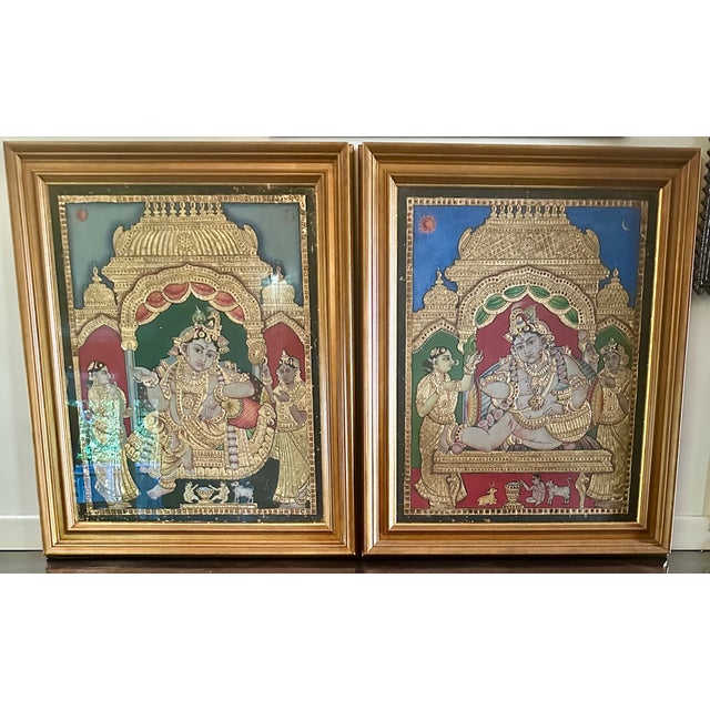 1950s Mid Century Tanjore Painting Krishna South India Indian Gold ...
