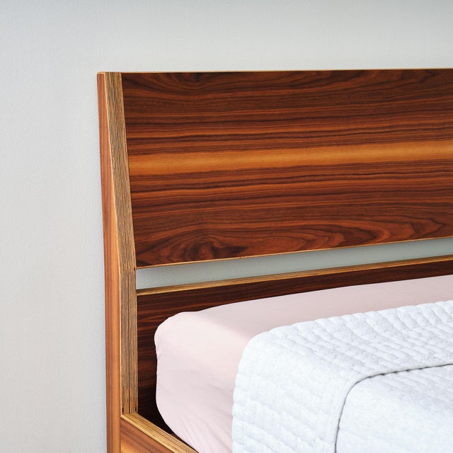 Modern Wood Bed Frame and Headboard - Walnut - Queen | Chairish