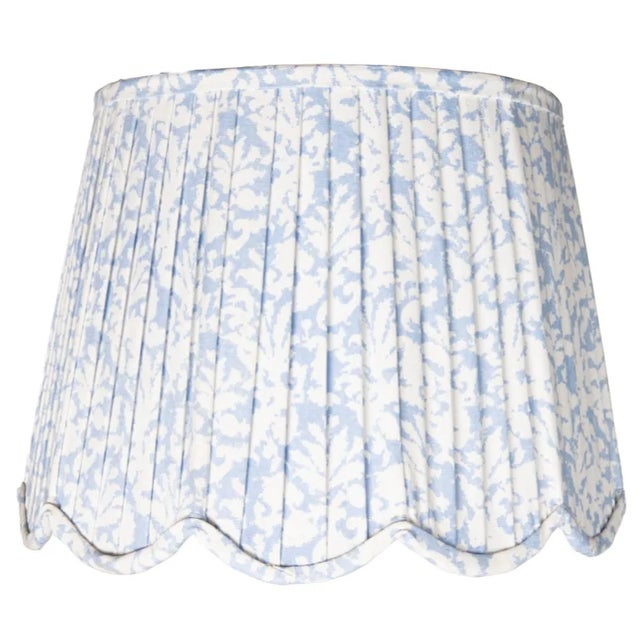 Scalloped Pleated Coral Lamp Shade in Soft Blue and White | Chairish