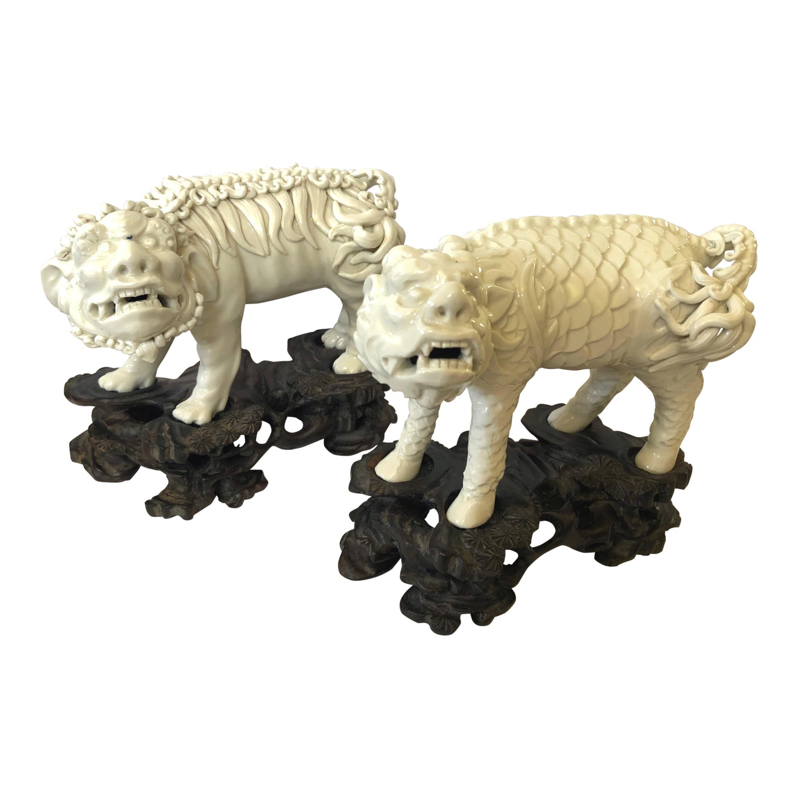 Mythical Fu Lion Pair on Stands | Chairish