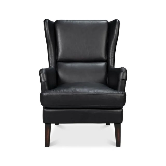 Classic Black Leather Wingback Chair | Chairish