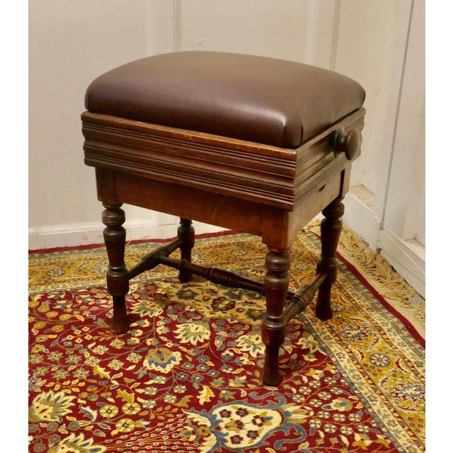 Victorian Leather Rising Piano Stool, 1890s | Chairish