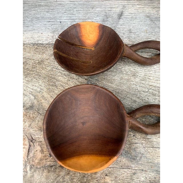 Wooden Twisted Handle Salad Spoon/Fork - Pair | Chairish
