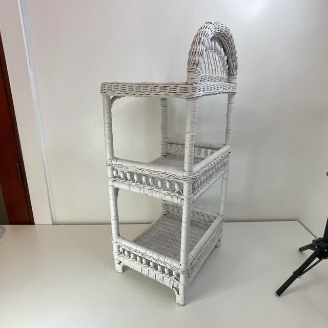 Mid-Century Boho Chic Wicker Bookcase Style Floor Shelf With Wood Bead ...