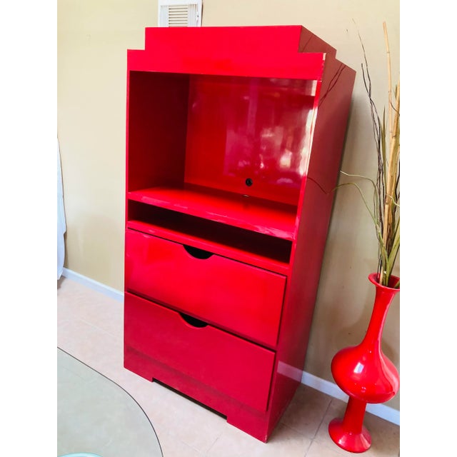 1980s Post Modern Red Lacquered Cabinet | Chairish