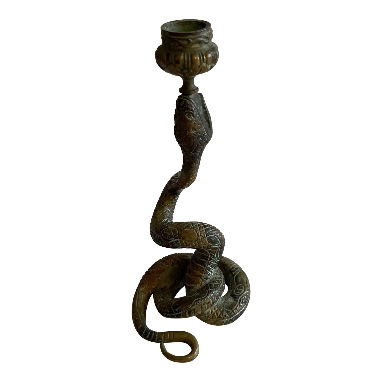 French Brass Snake Candlestick | Chairish
