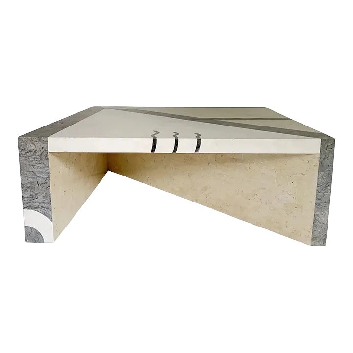 1980s Postmodern Oggetti Tavola Tessellated Stone Chrome Coffee Table ...