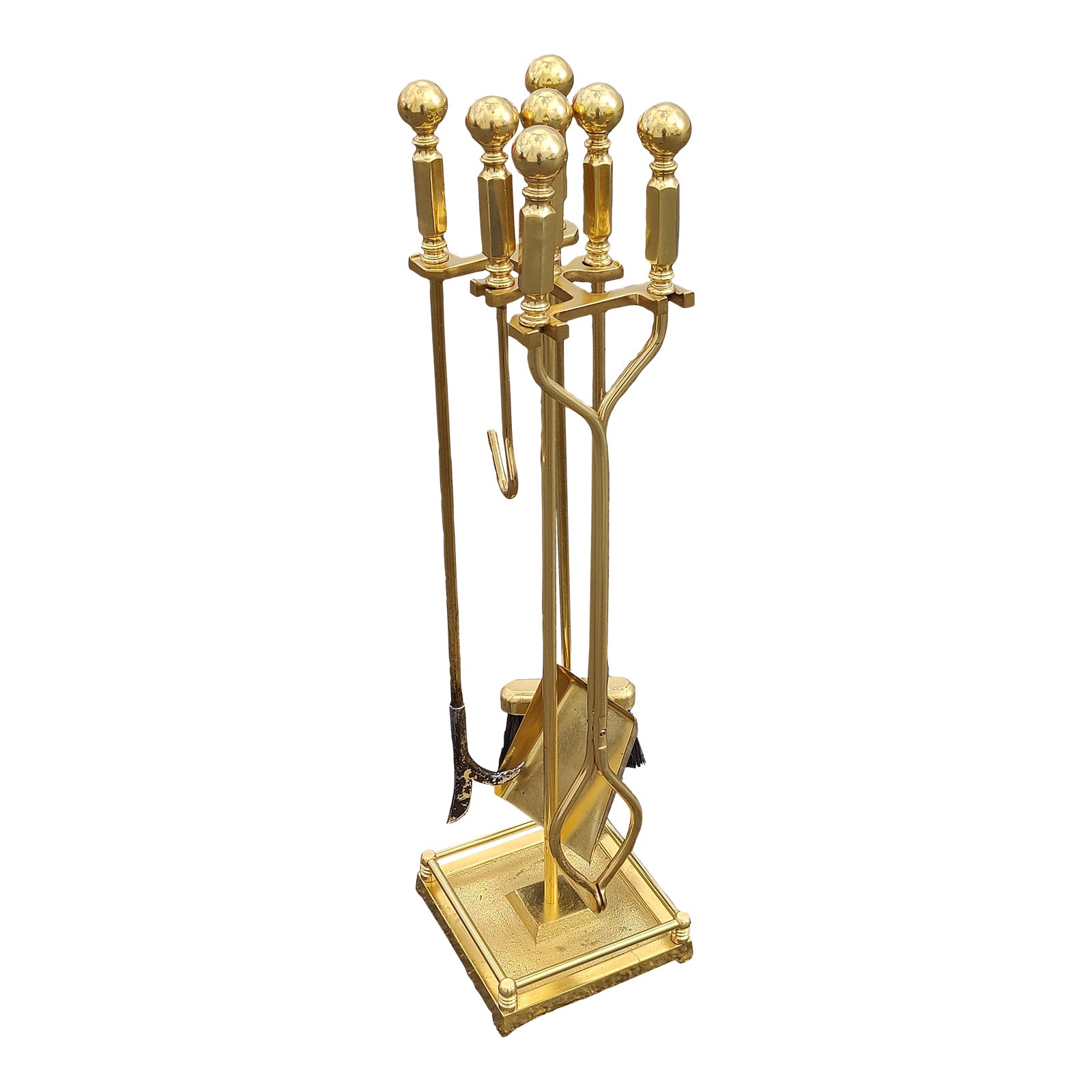 Vintage English Regency Style Brass Fireplace Tool Set- 6 Pieces | Chairish