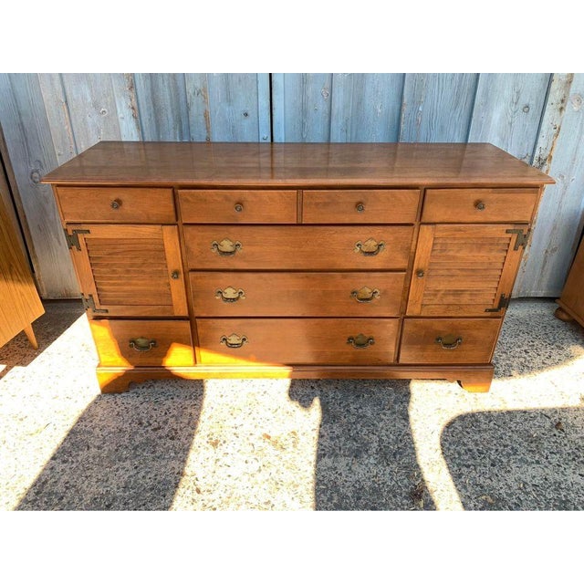 1960 Ethan Allen Heirloom Nutmeg Maple Colonial Style Triple Dresser ...