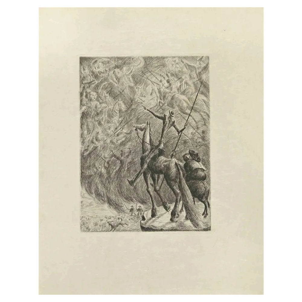 Wladyslaw Jahl, Don Quixote in Battle, Etching, 1951 | Chairish