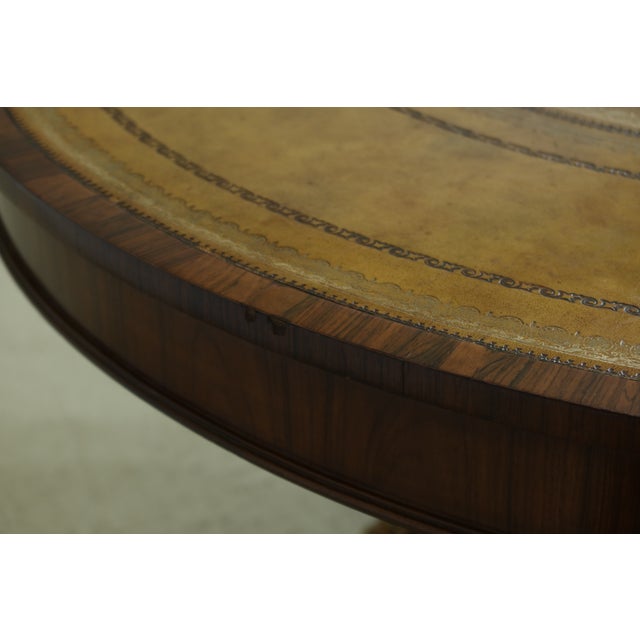 Regency Style Round Leather Top Walnut Center Table | Chairish