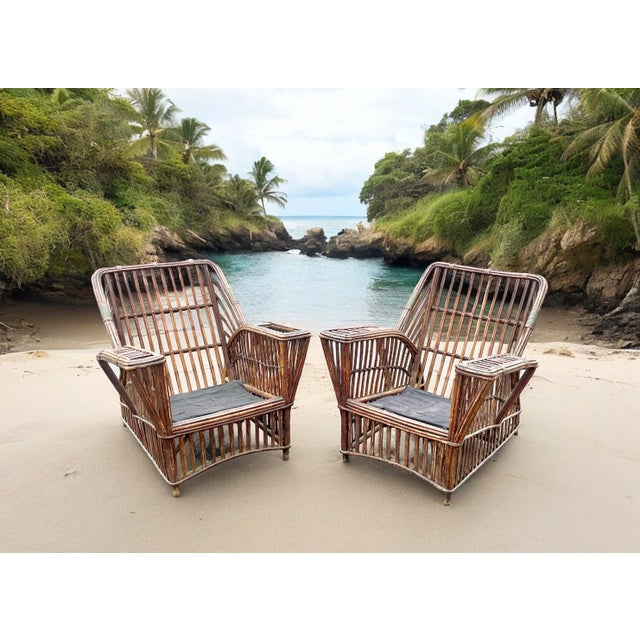 1930s Pair Art Deco Natural Rattan Split Reed Lounge Chairs | Chairish