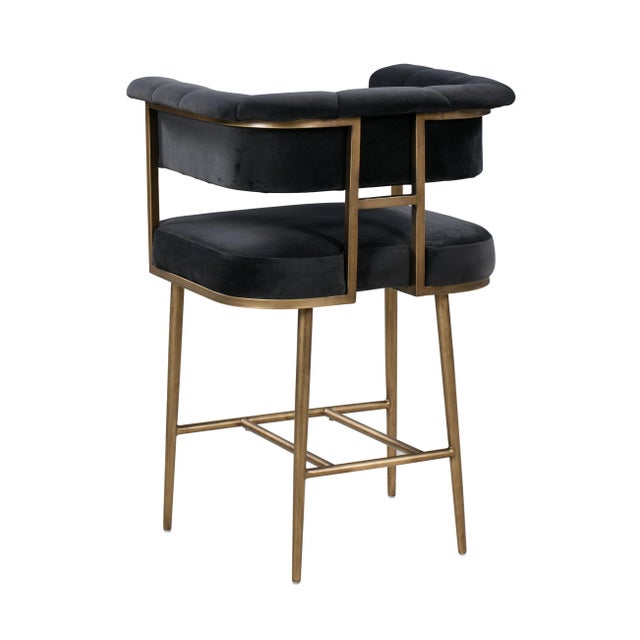Astrid Grey Velvet Bar Stool | Chairish