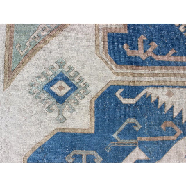 Large Vintage Turkish Rug With Stylized Geometric Design in Blue, Ivory ...
