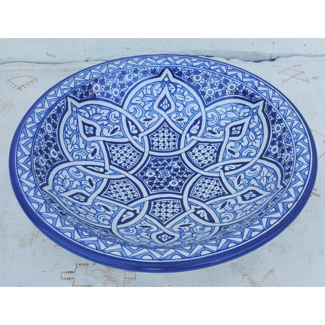 Moroccan Hand Painted Pottery Plate, Blue and White Lhlm 30-5 | Chairish