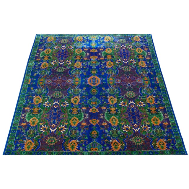 2010s Contemporary Transitional Handmade Wool Rug With Blue and Green ...
