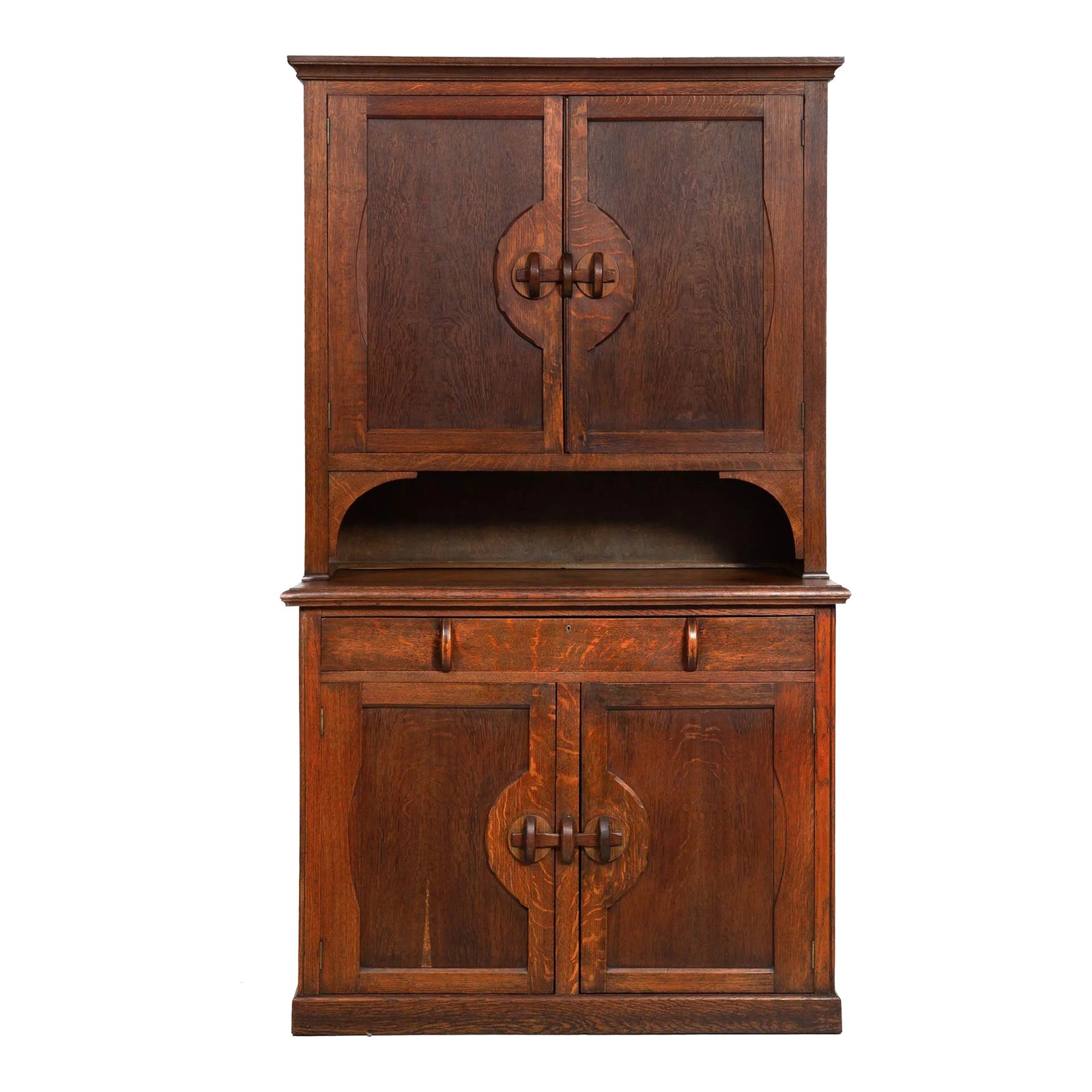 English Arts & Crafts Oak Two-Part Step Back Cupboard Cabinet C. 1920 ...