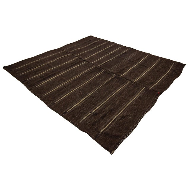 1960s Vintage Striped Brown Square Kilim Rug- 9′ × 9′6″ | Chairish