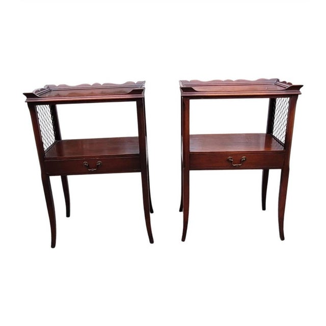 1940s Tiered Mahogany One Drawer Wire Mesh and Galleried Tray Top Side ...