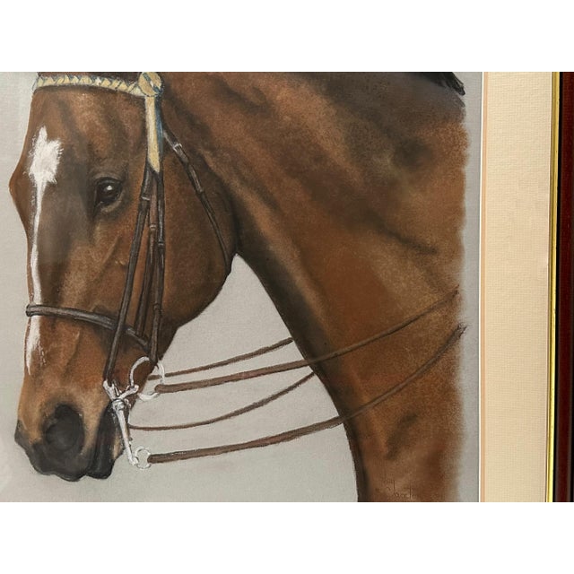 1990s “Grand Prix” Vintage Horse Painting Equestrian Portrait Pastel on ...