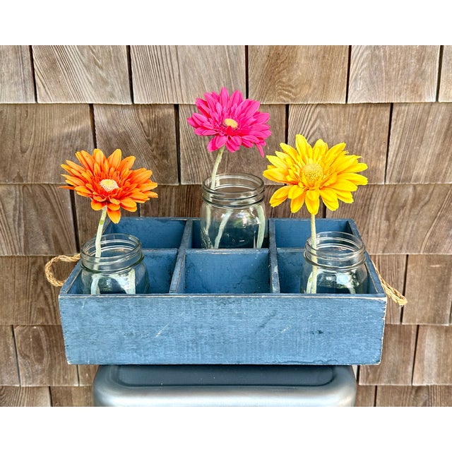 Vintage Style Painted Blue Box With Six Sections and Rope Handles ...