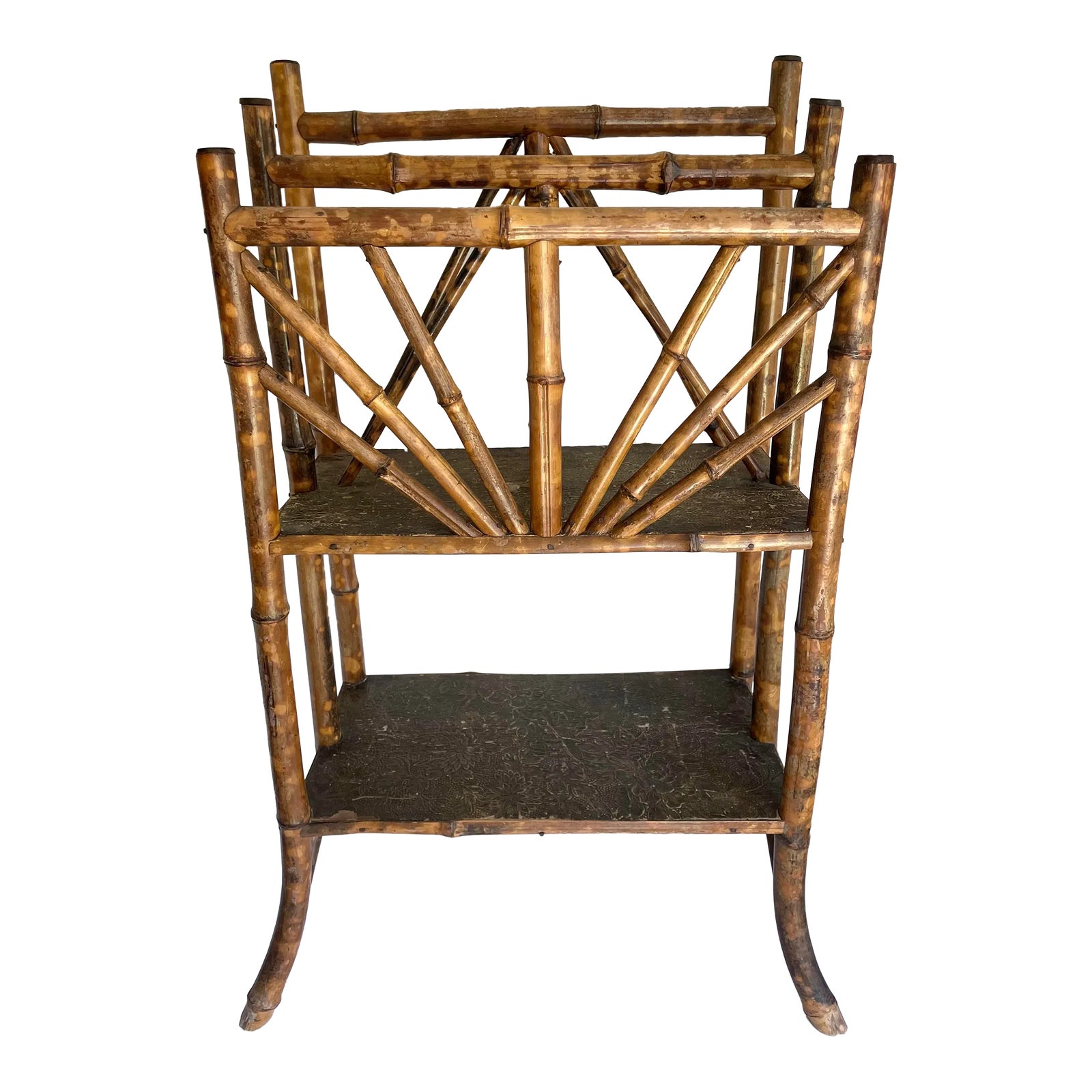Antique English Burnt Bamboo Tall Magazine Rack | Chairish