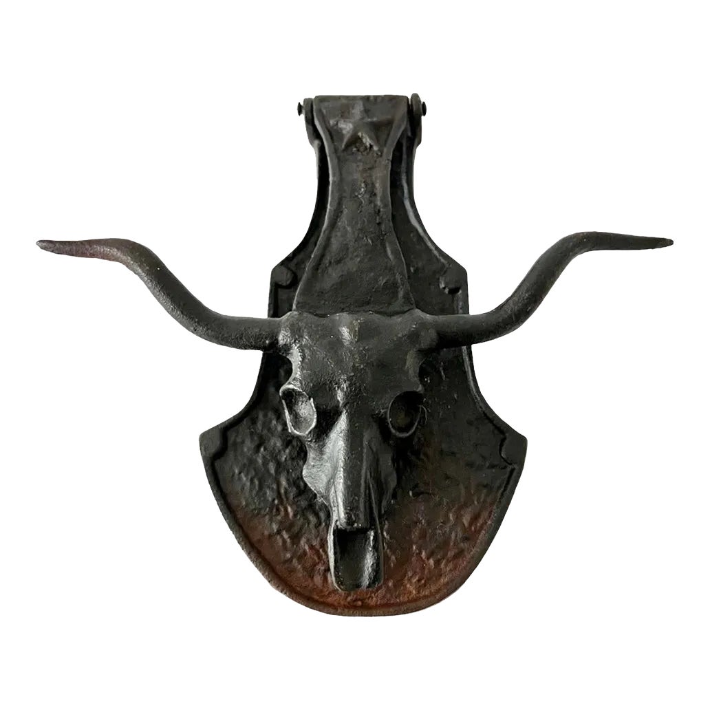 Vintage 1970s Western Ranch Cast Iron Bull Skull Door Knocker | Chairish