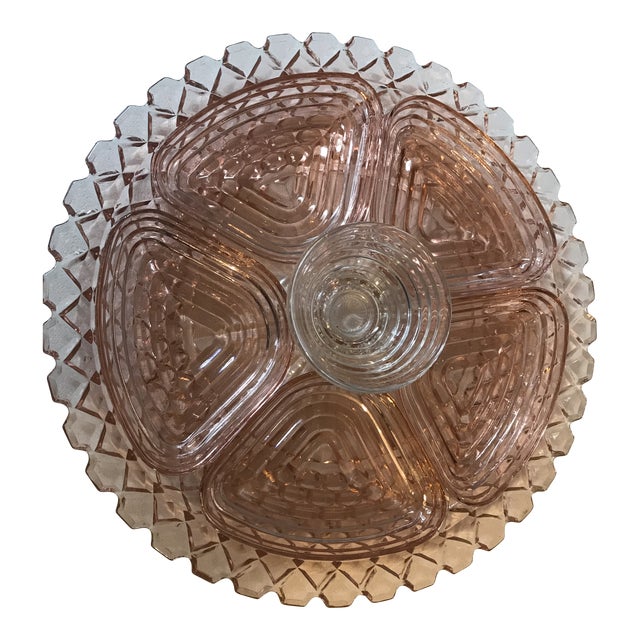 Early 20th Century Pink Depression Glass Party Platter | Chairish