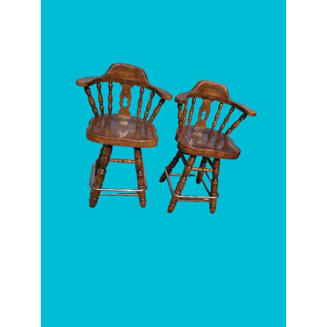 Mid 20th Century Vintage Swivel Old Tavern Wood Bar Stools - Pair of 2 ...