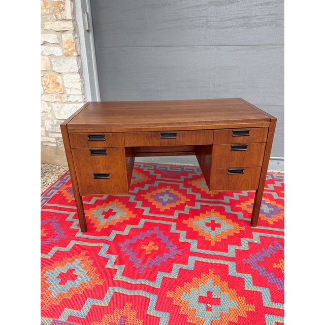 1980s Vintage Mid-Century Modern Walnut and Cane Desk by Sligh-Lowry ...