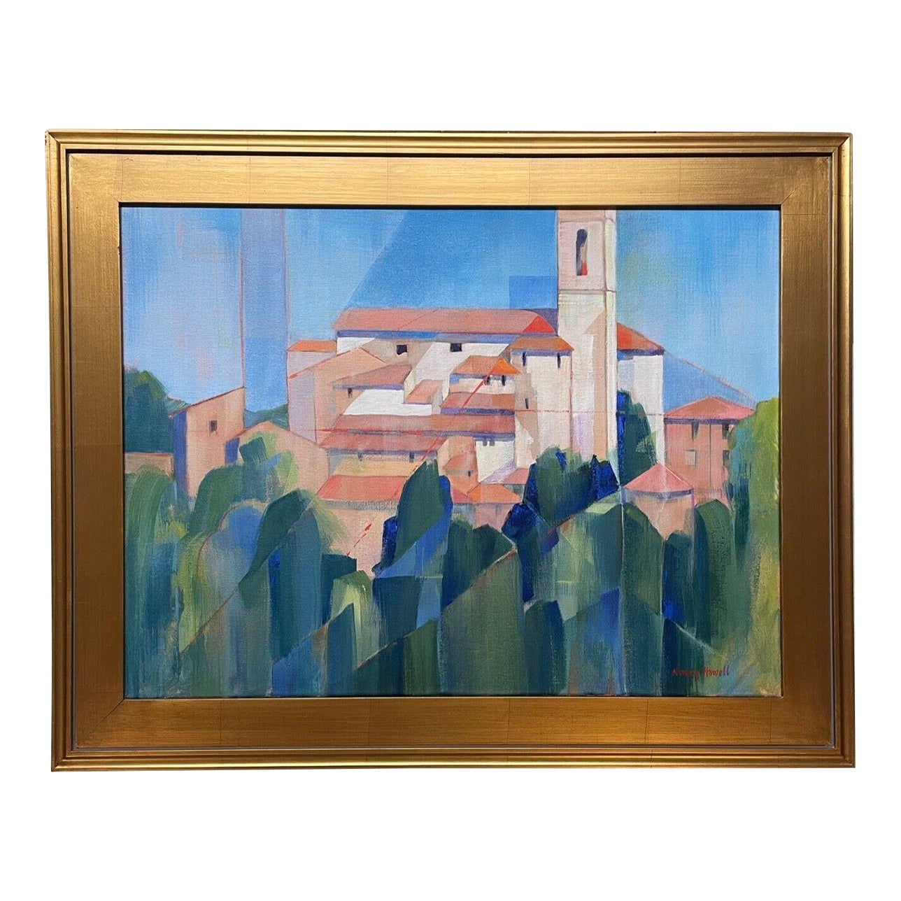 Vintage Nancy Howell 'vitorchiano' Italy Geometric Cubist Oil Painting ...
