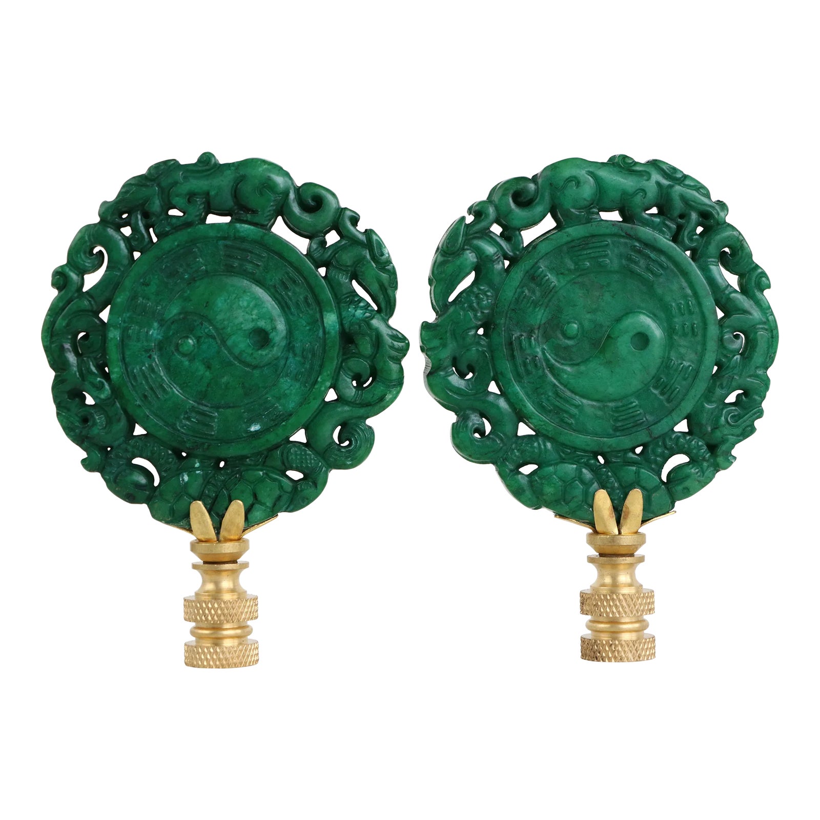 Chinese Yin and Yang Lamp Finials on Brass Hardware - a Pair | Chairish