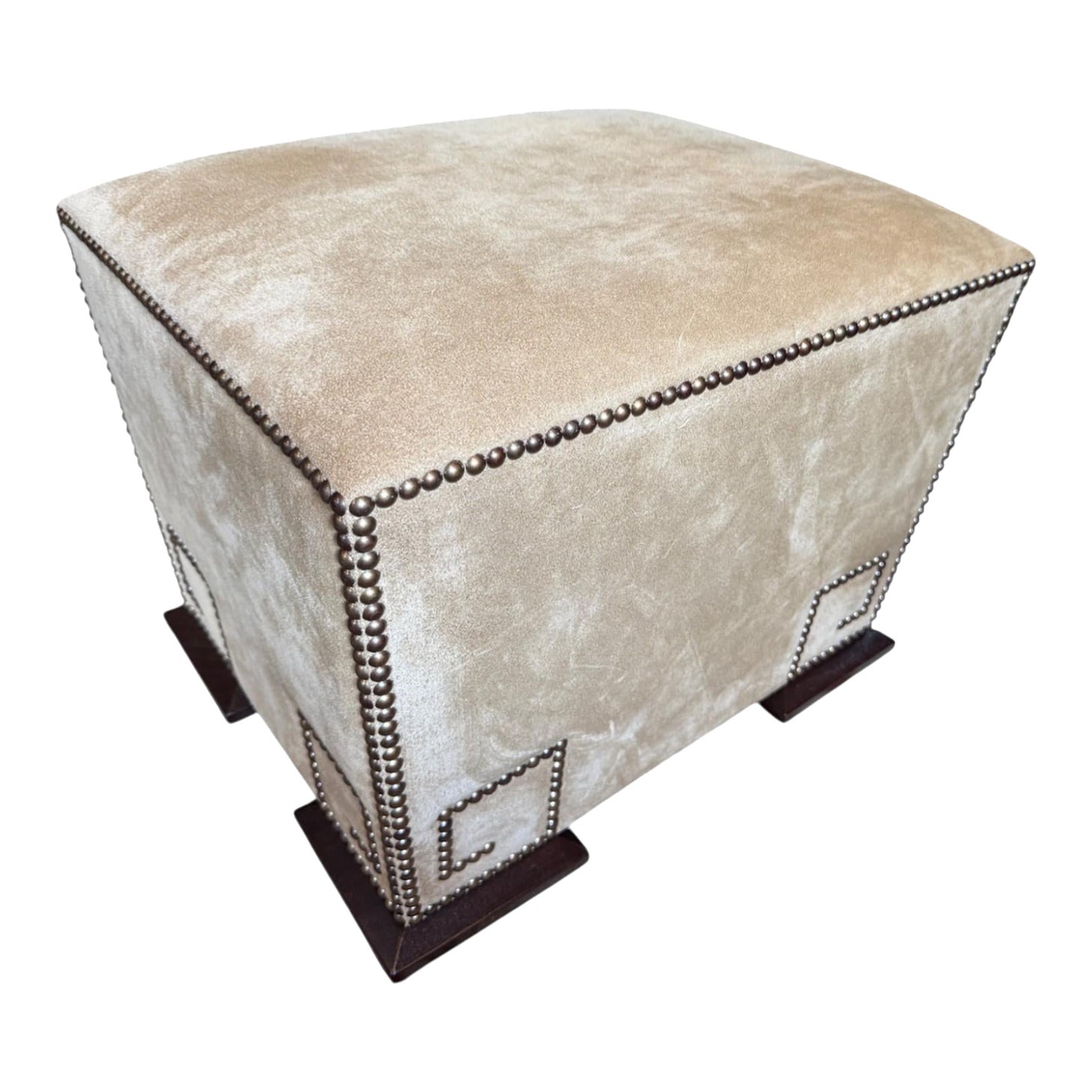 Bespoke Madeline Stuart Attributed Greek Key Ottoman | Chairish