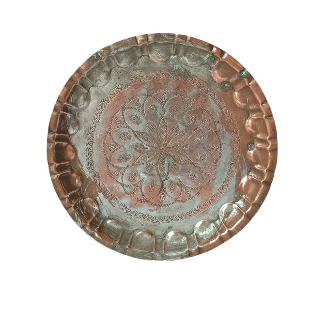 Vintage Moroccan Rustic Worn Silver and Copper Decorative Serving Tray ...