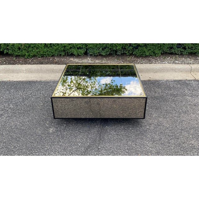 1980s Vintage Postmodern Mirrored Coffee Table on Black Wood Plinth ...