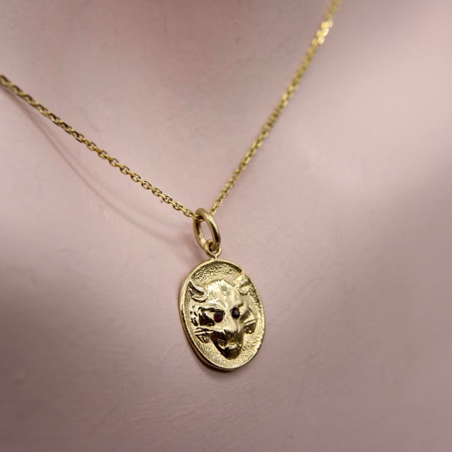 14k Gold Signature Victorian Inspired Lioness Pendant / Charm | Chairish