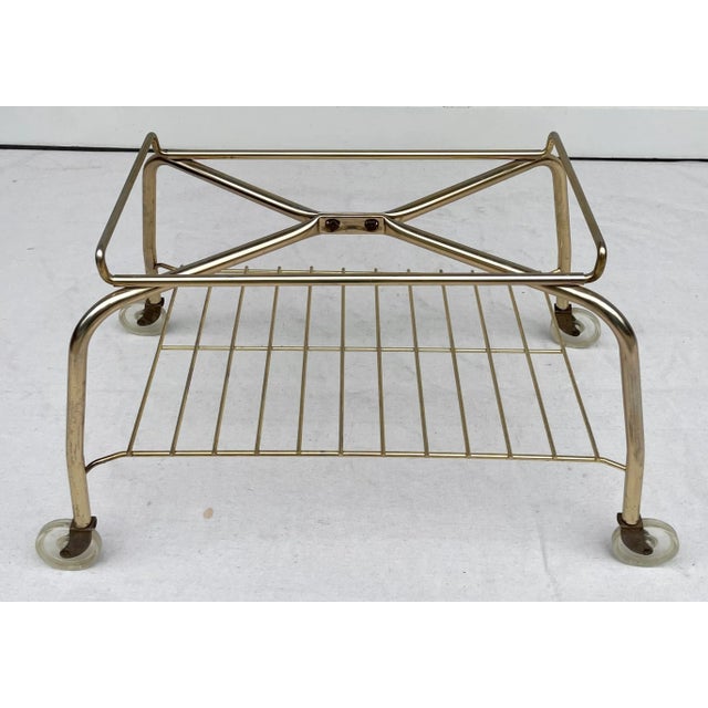 Mid-Century Modern Gold Metal Rolling Record Display Cart | Chairish