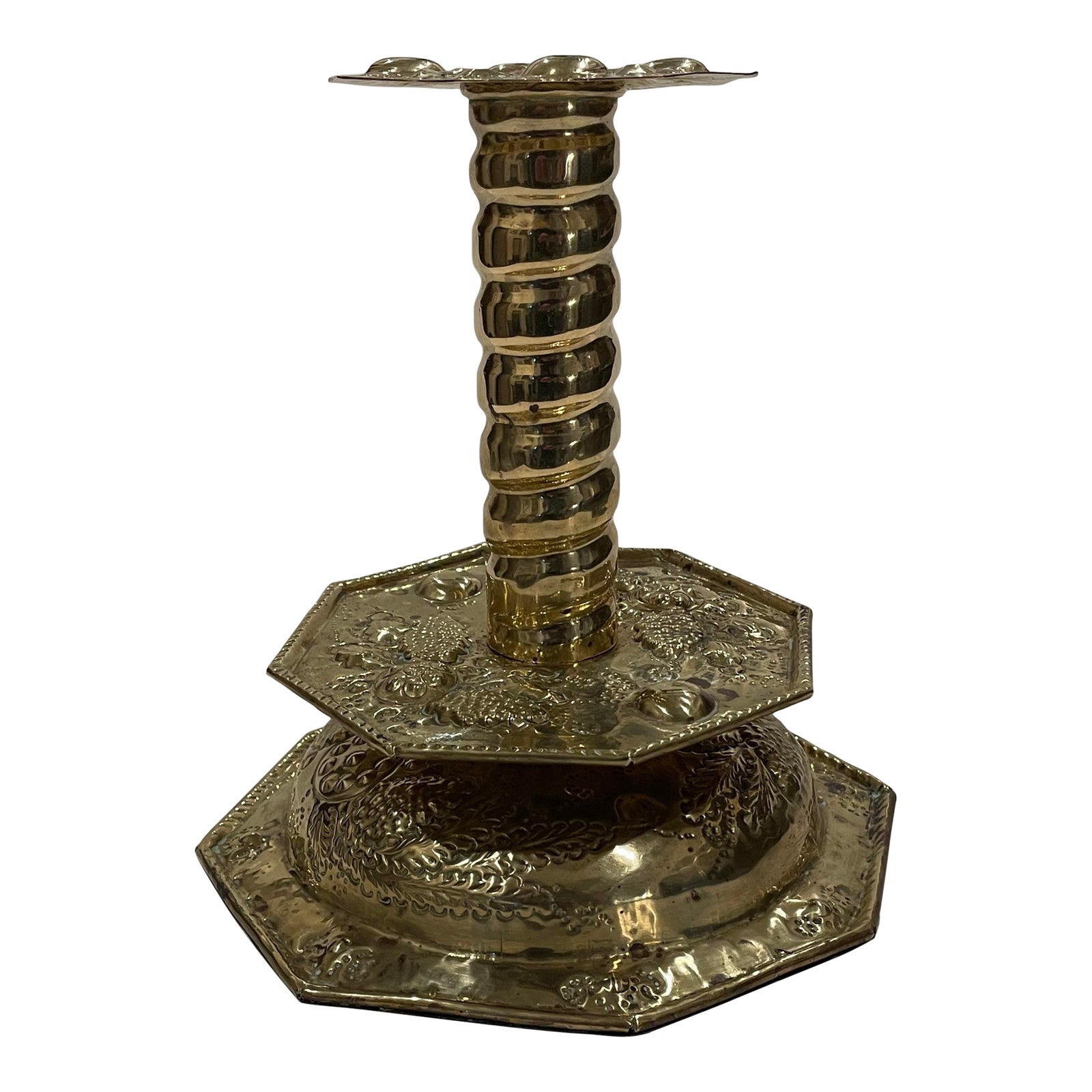 Mottahedeh Swedish Hammered Sheet Brass Candlestick | Chairish