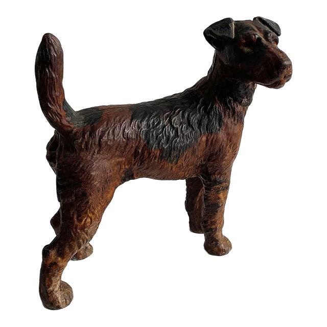 Vintage Mid 20th Century Cast Iron Wire Haired Terrier | Chairish